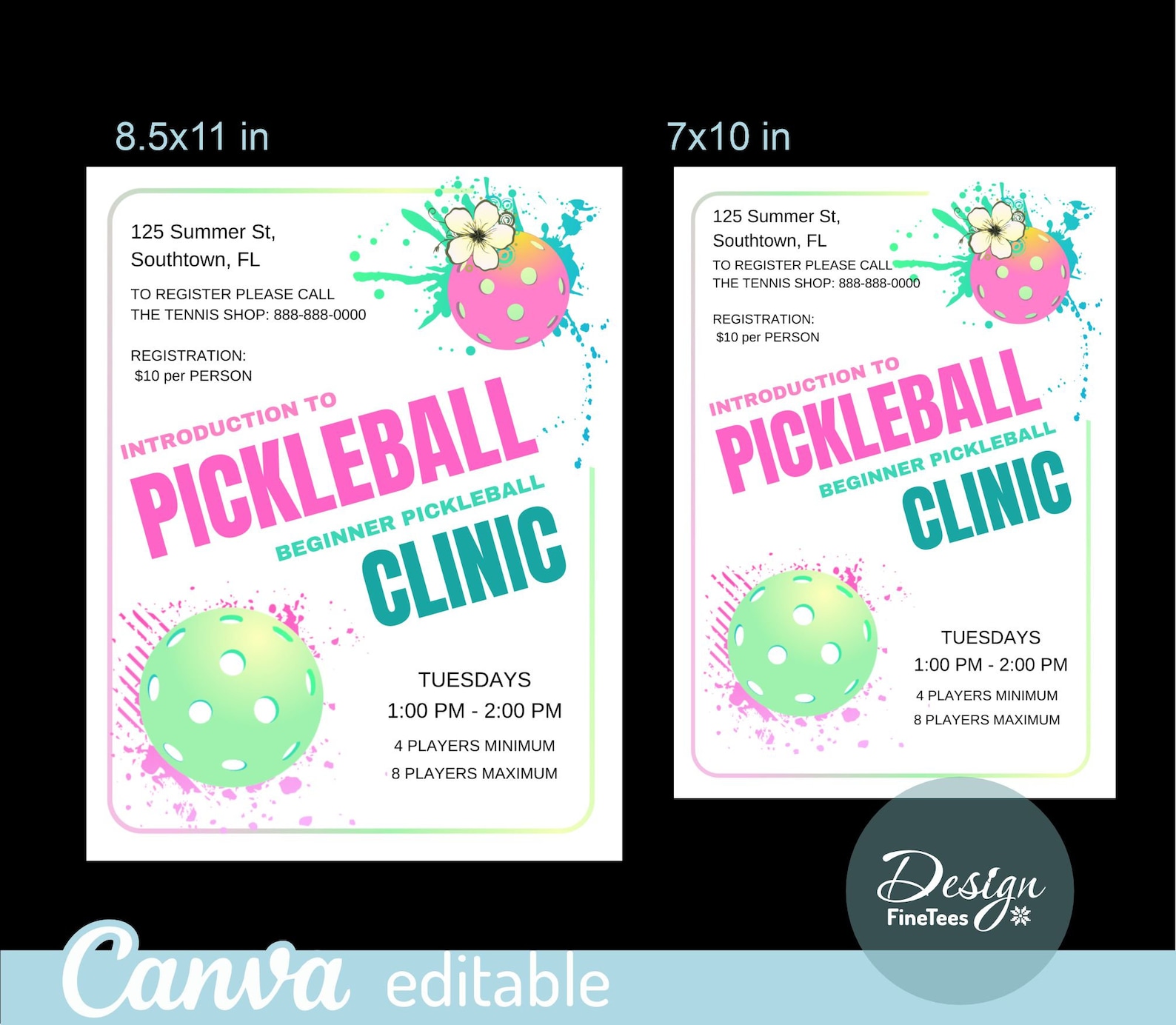 Introduction to Pickleball, Canva Editable Flyer Template, Sizes: 8 ...