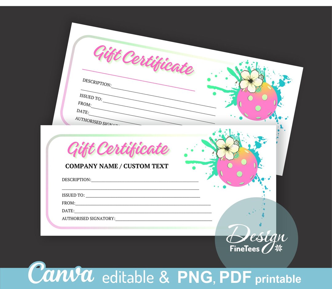 Pickleball Gift Certificate Template Editable Printable, PDF, PNG ...