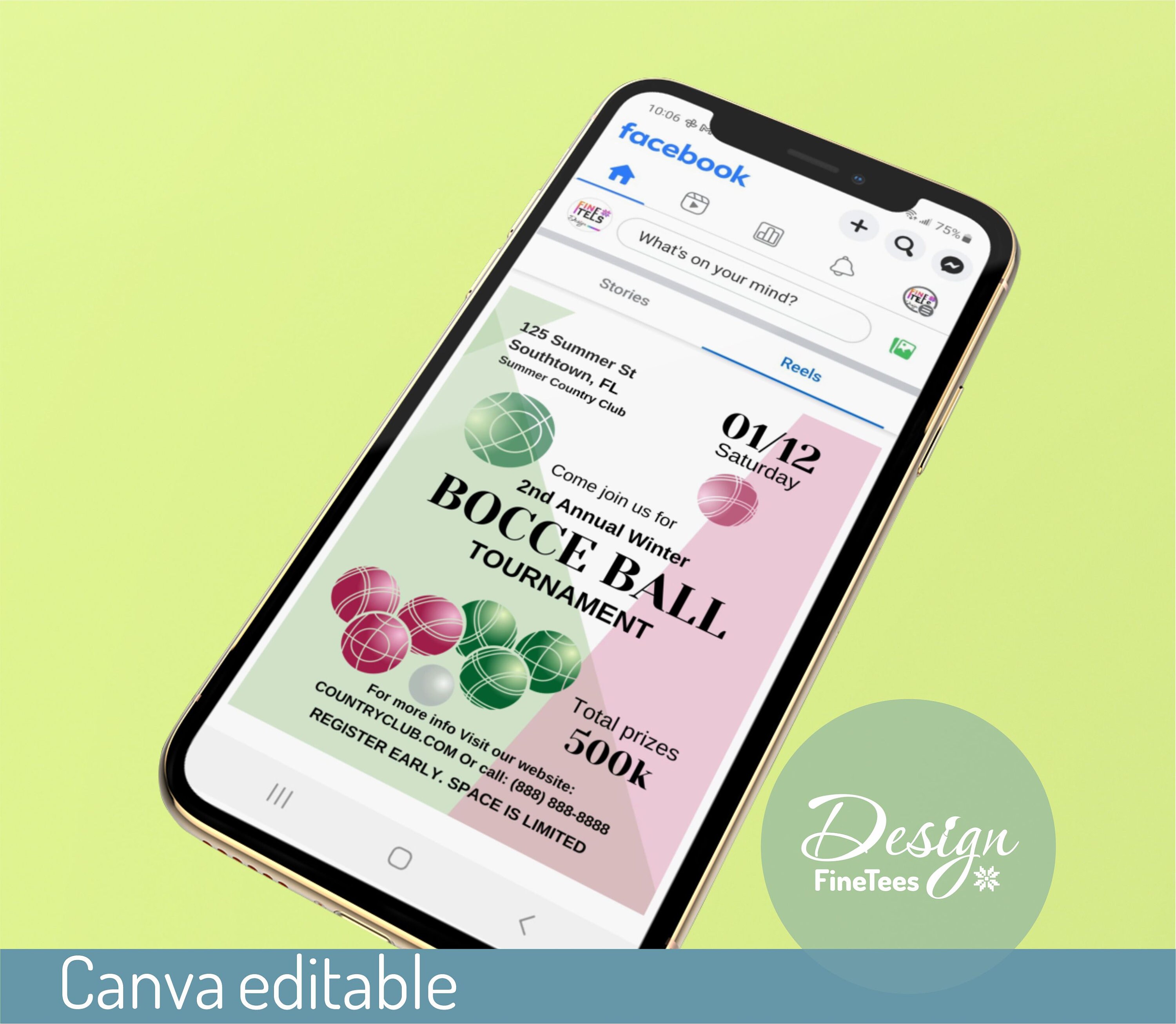 Bocce Ball Poster Template, Canva Editable Tournament Flyer, Sports ...