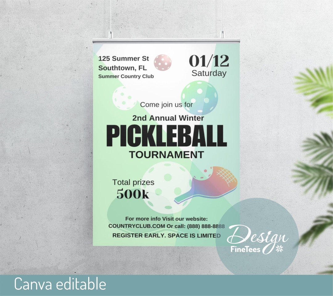 Pickleball Flyer 8.5x11", Canva Editable Template, Pickleball Event ...
