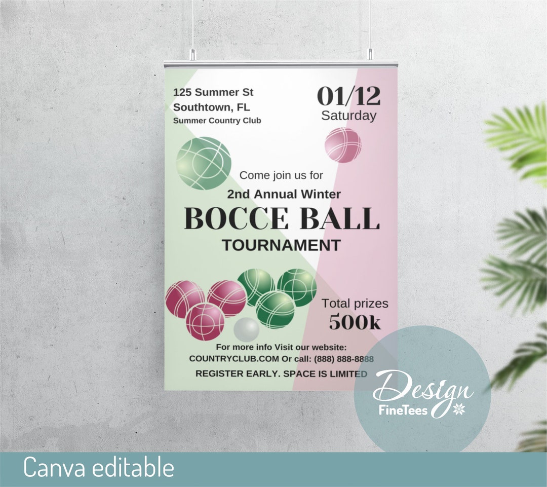 Bocce Ball Poster Template, Canva Editable Tournament Flyer, Sports ...