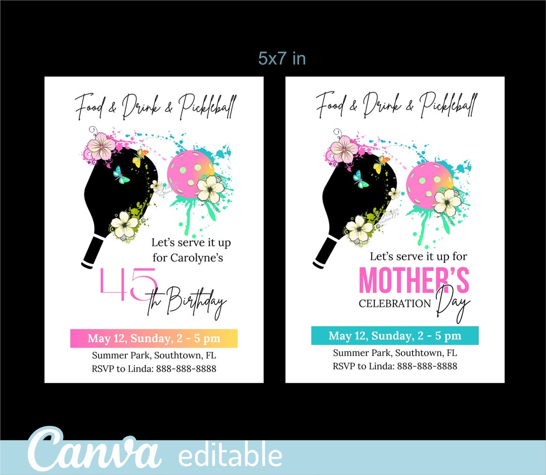 Pickleball Birthday Invitation Template, Canva Editable Flyer ...