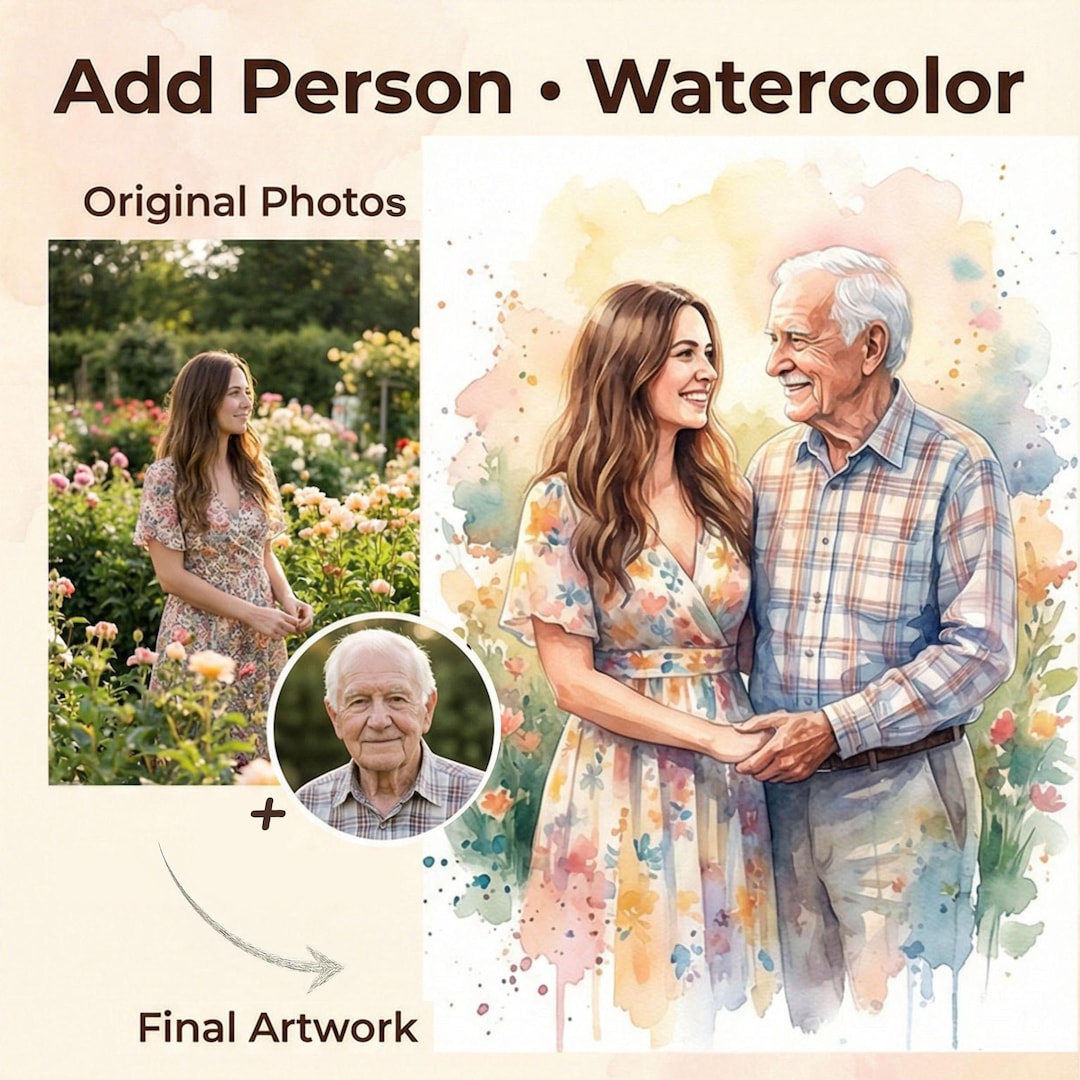 Watercolor Family Portrait From Photo, Add Deceased Loved One, Merge ...