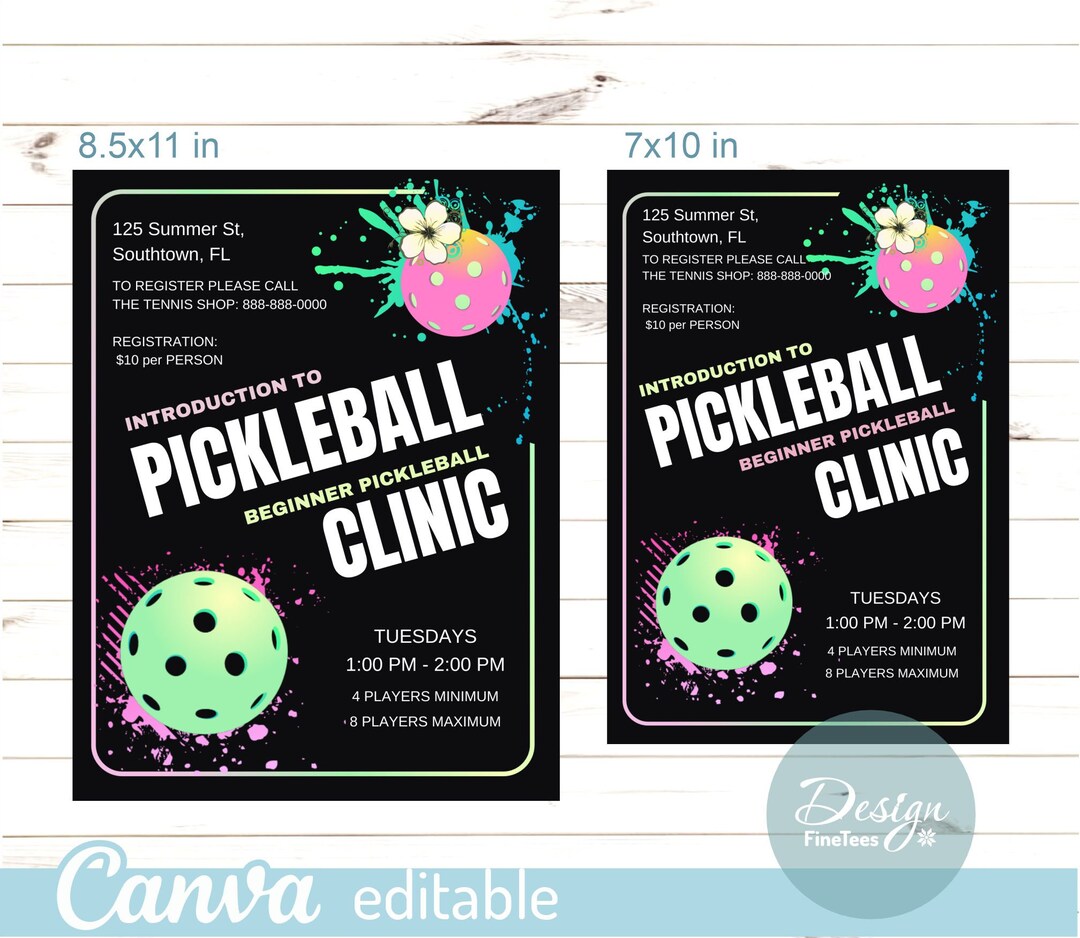 Pickleball Clinic Flyer, Canva Editable Template, Sizes: 8.5x11" & 7x10 ...