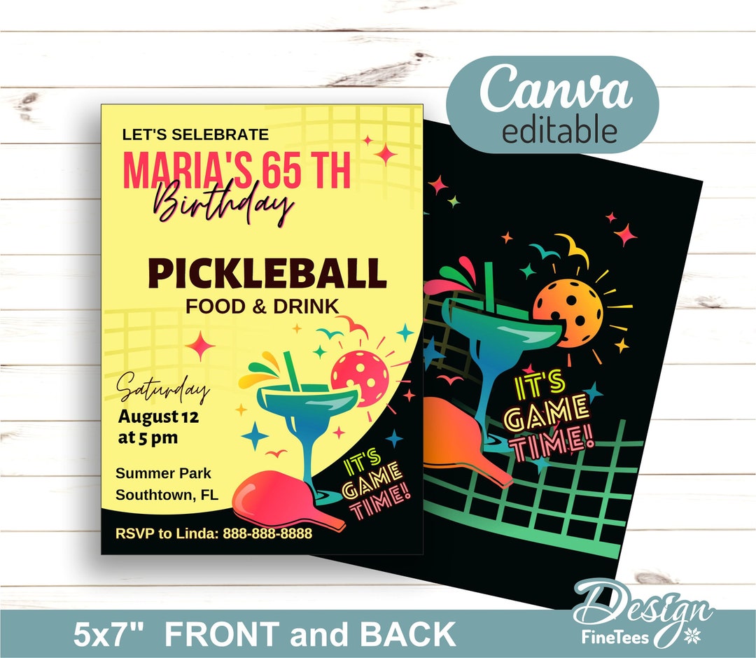 Pickleball Birthday Invitation, DIY Canva Editable Template, Dink and ...