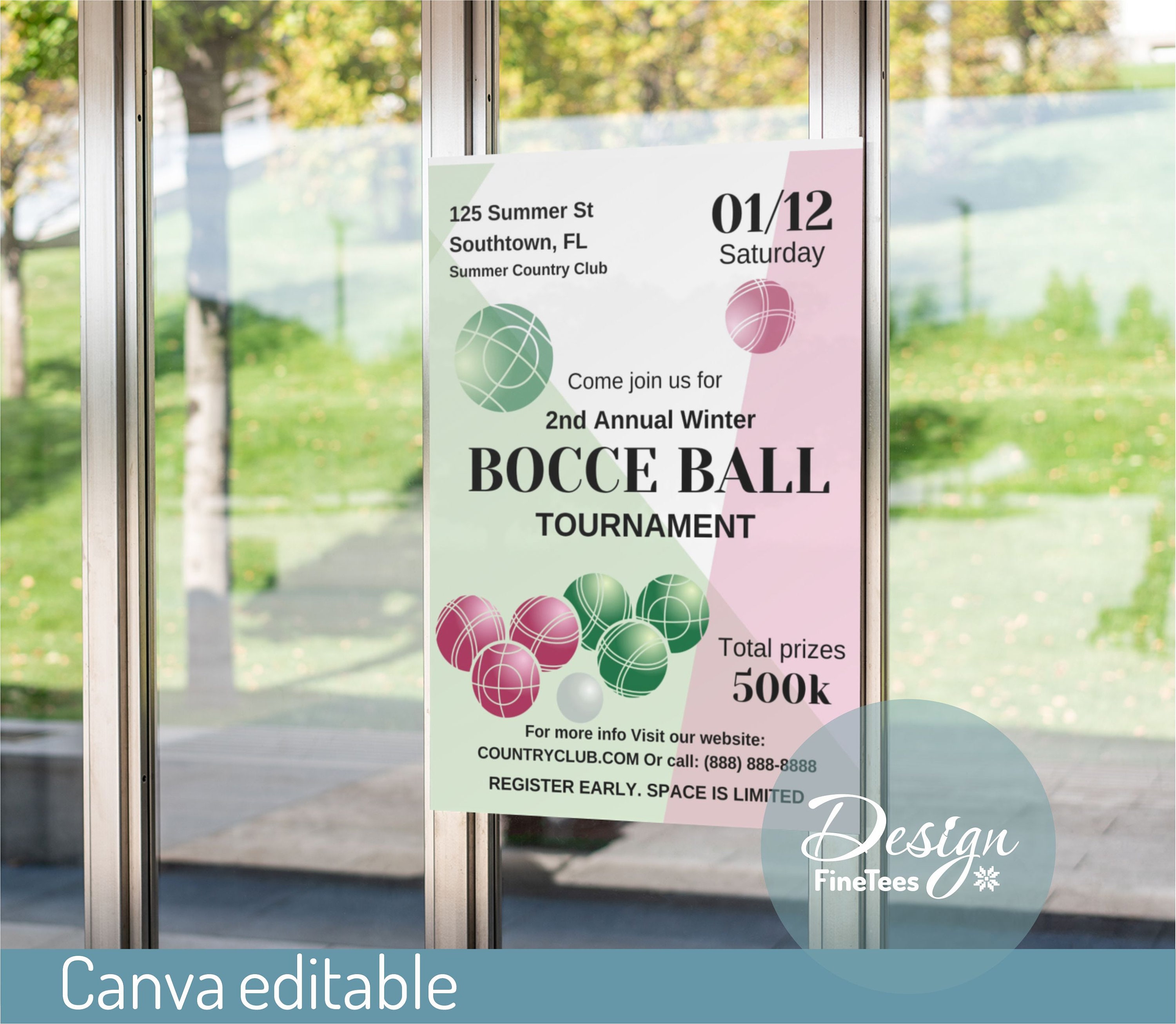 Bocce Ball Poster Template, Canva Editable Tournament Flyer, Sports ...
