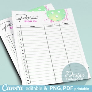 Pickleball Sign in Sheet, Canva Editable, Sport Event Sign up Form ...