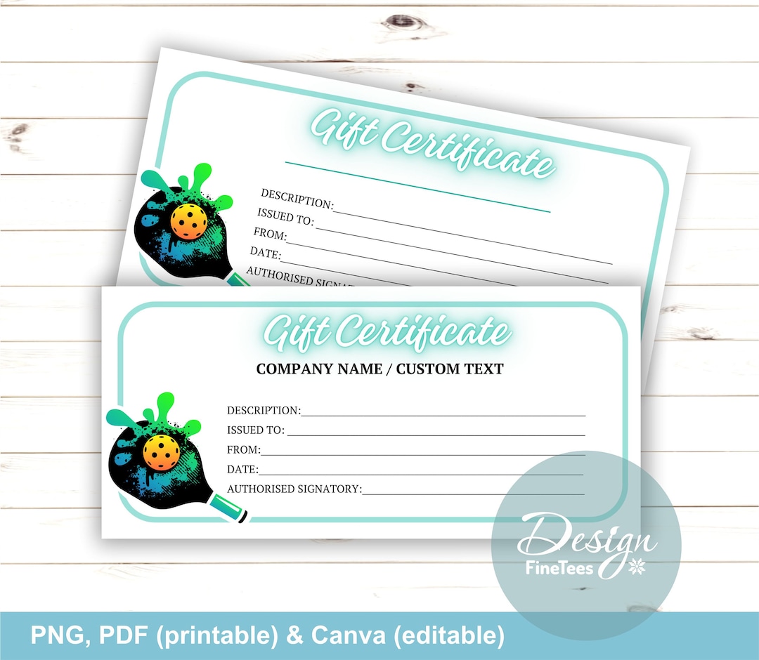 Pickleball Gift Certificate Template Editable Printable, PDF, PNG ...
