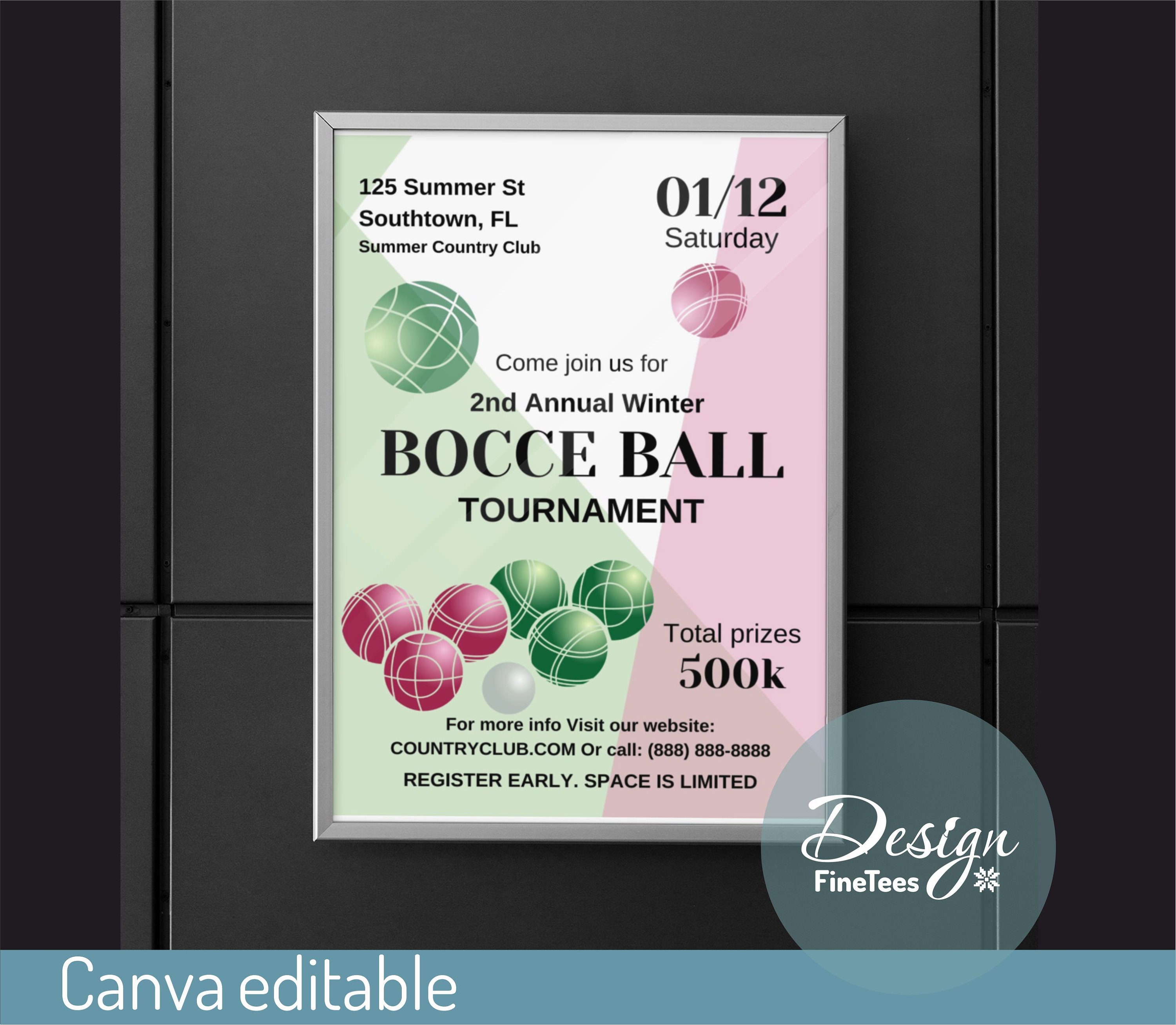 Bocce Ball Poster Template, Canva Editable Tournament Flyer, Sports ...