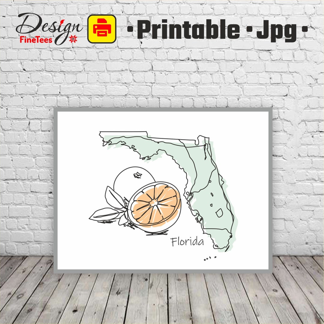 Florida Line Drawing, Printable Wall Art, Florida Wall Art, Florida ...