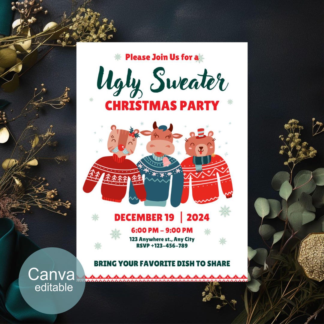 Ugly Sweater Party Invitation, 5"x7" Flyer, Canva Christmas Party ...