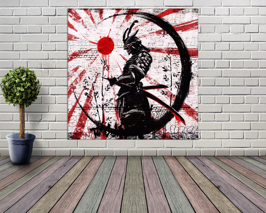 Samurai Graffiti Canvas Wall Art Japanese Print Street Art - Etsy