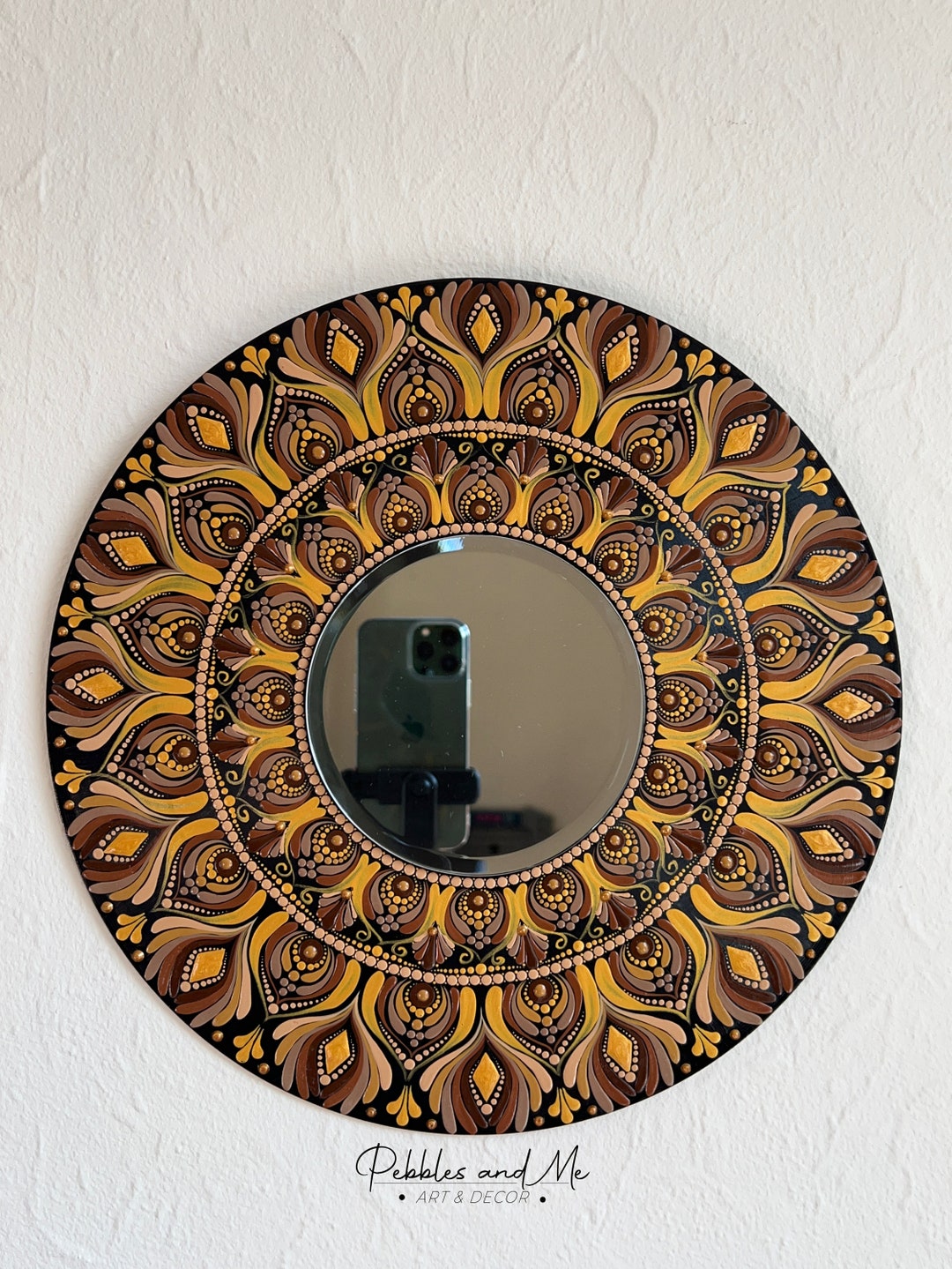 Mandala Mirror FREE DELIVERY Brown and Golden Hand Painted Mandala Art ...