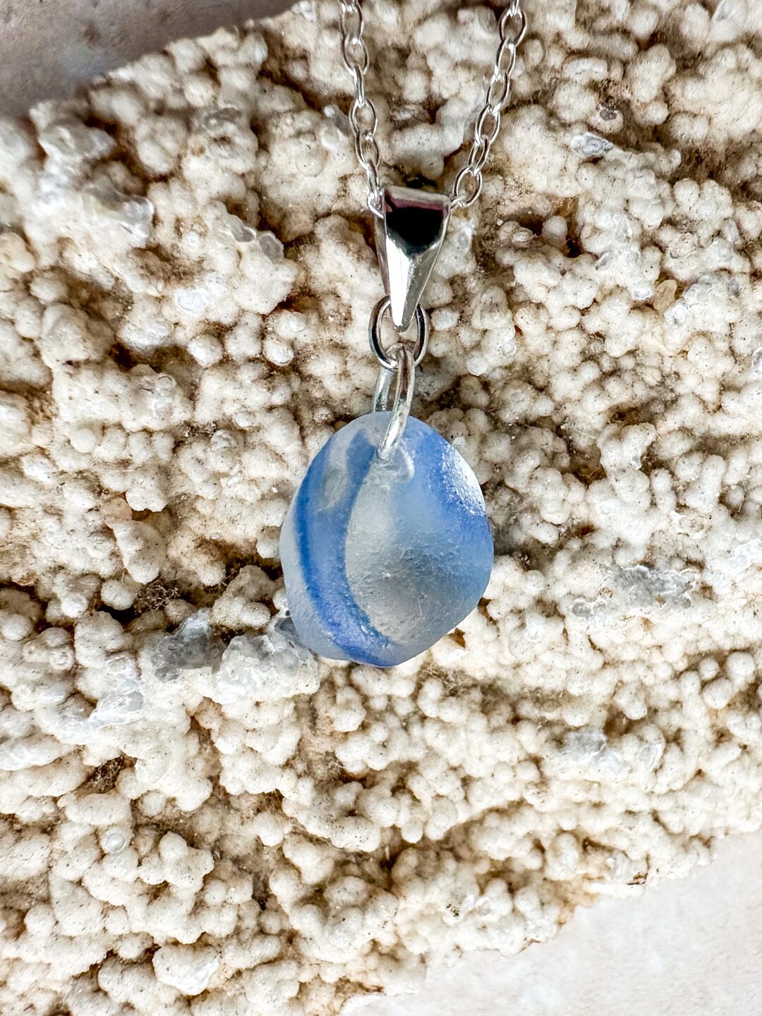 Rare Clear & Light Blue Sea Glass Pendant – Genuine Seaham Multi Sea ...