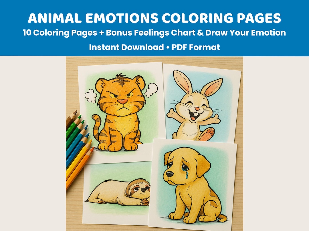 Animal Emotions Coloring Pages for Kids – 12 Printable PDF Sheets ...