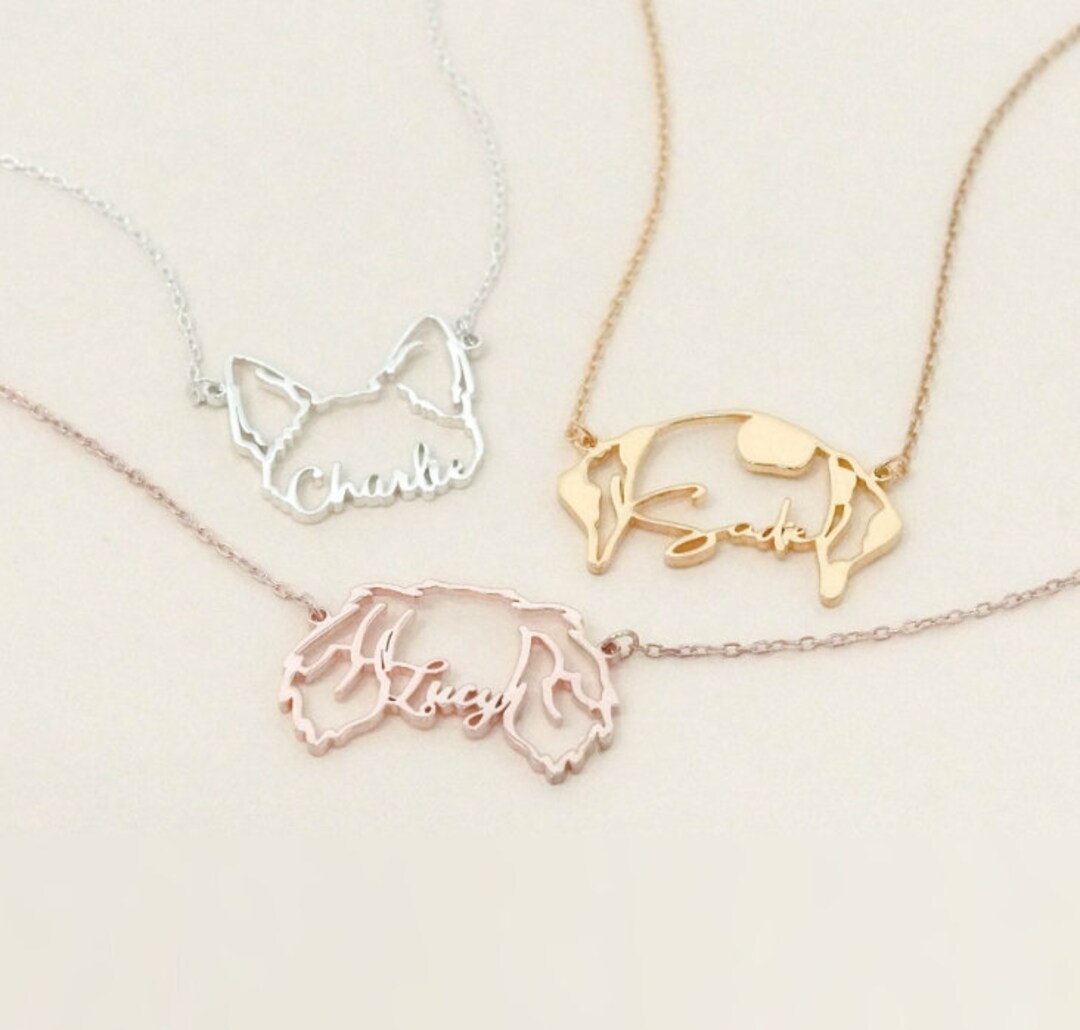 Custom Dog Ear Cat Ear Pet Ear Shape Name Necklace Personalized Animal ...