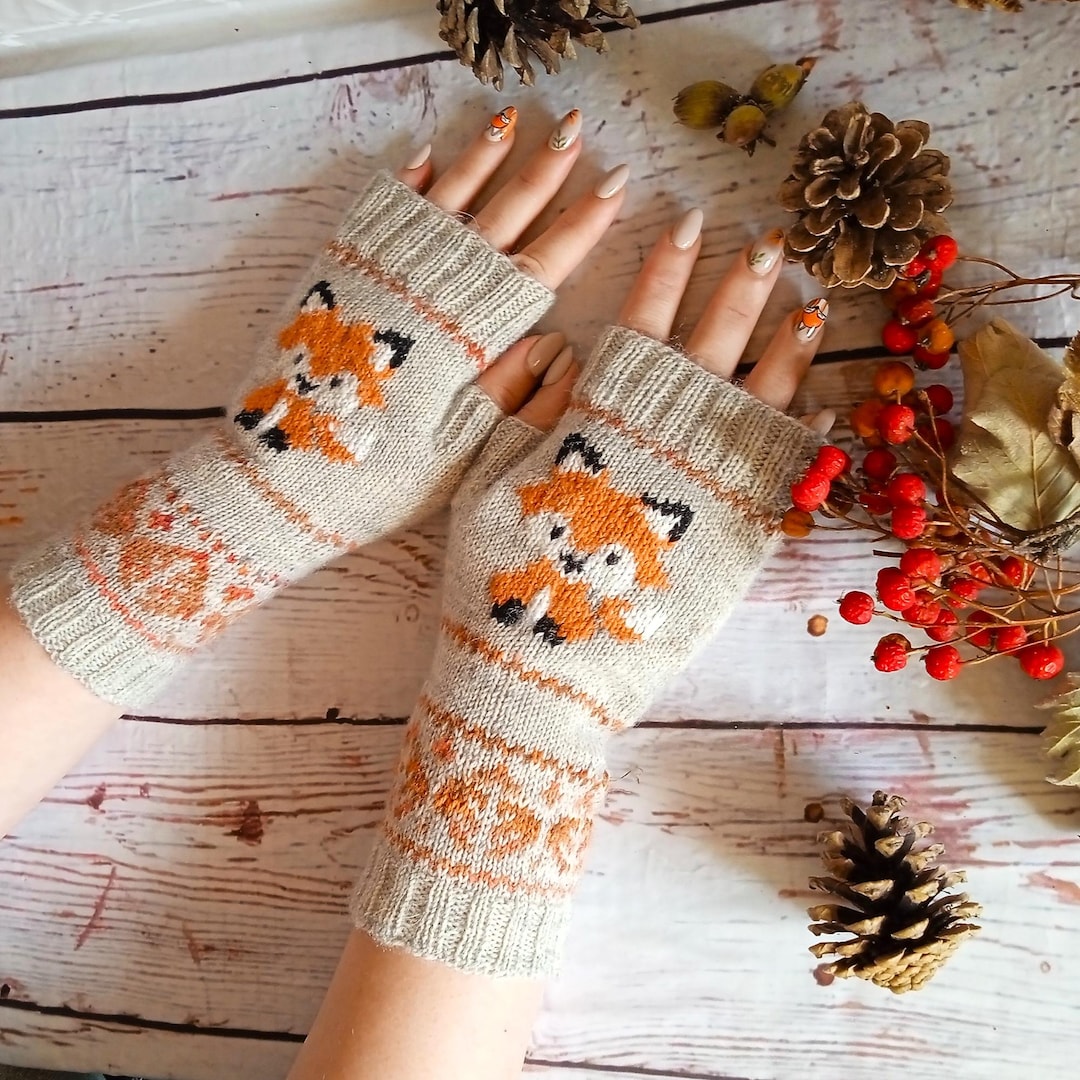 Womens Fingerless Wool Gloves Fox, Cute Mittens Women. - Etsy