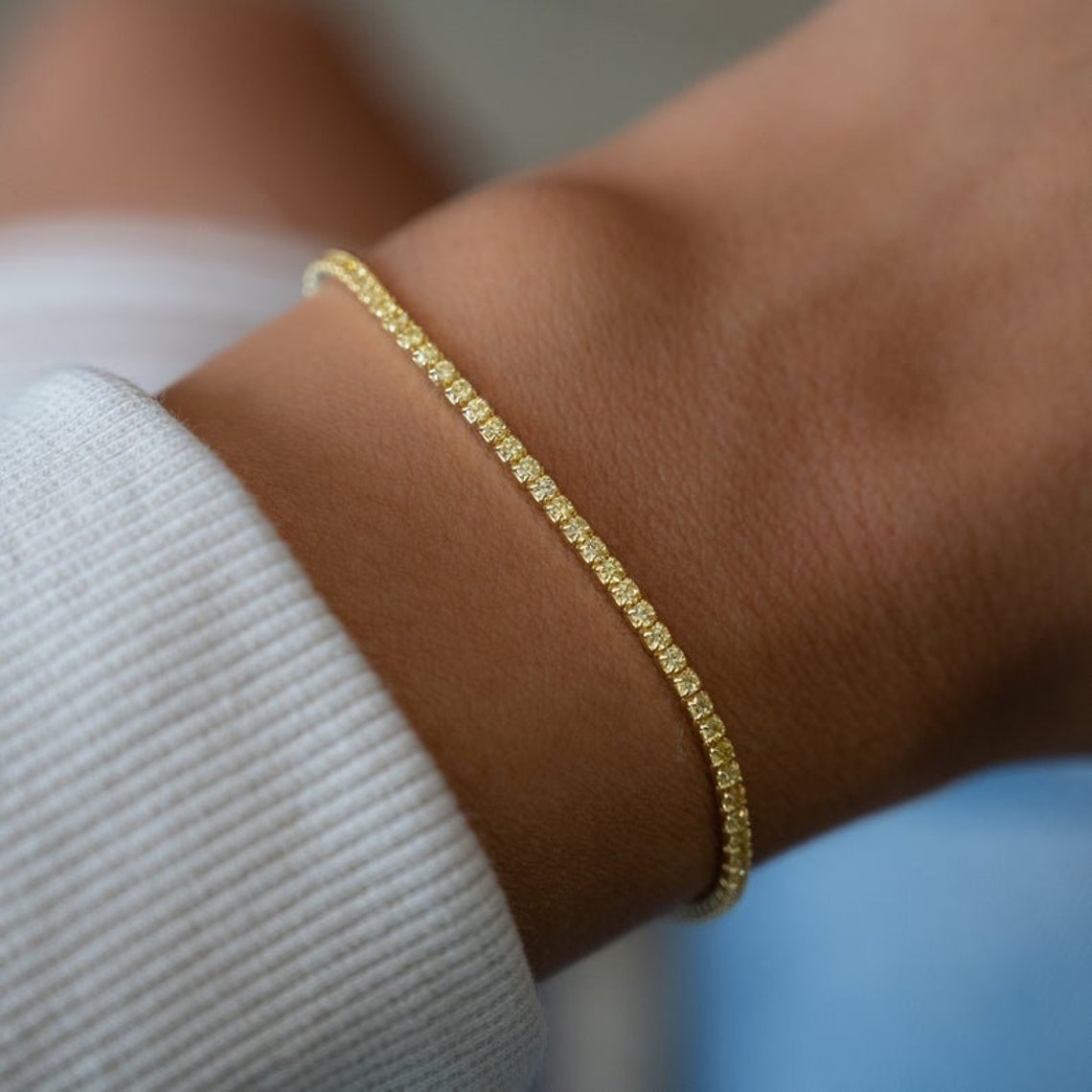Diamonds Tennis Bracelet 14k Gold Bracelet Thin Moissanite Etsy