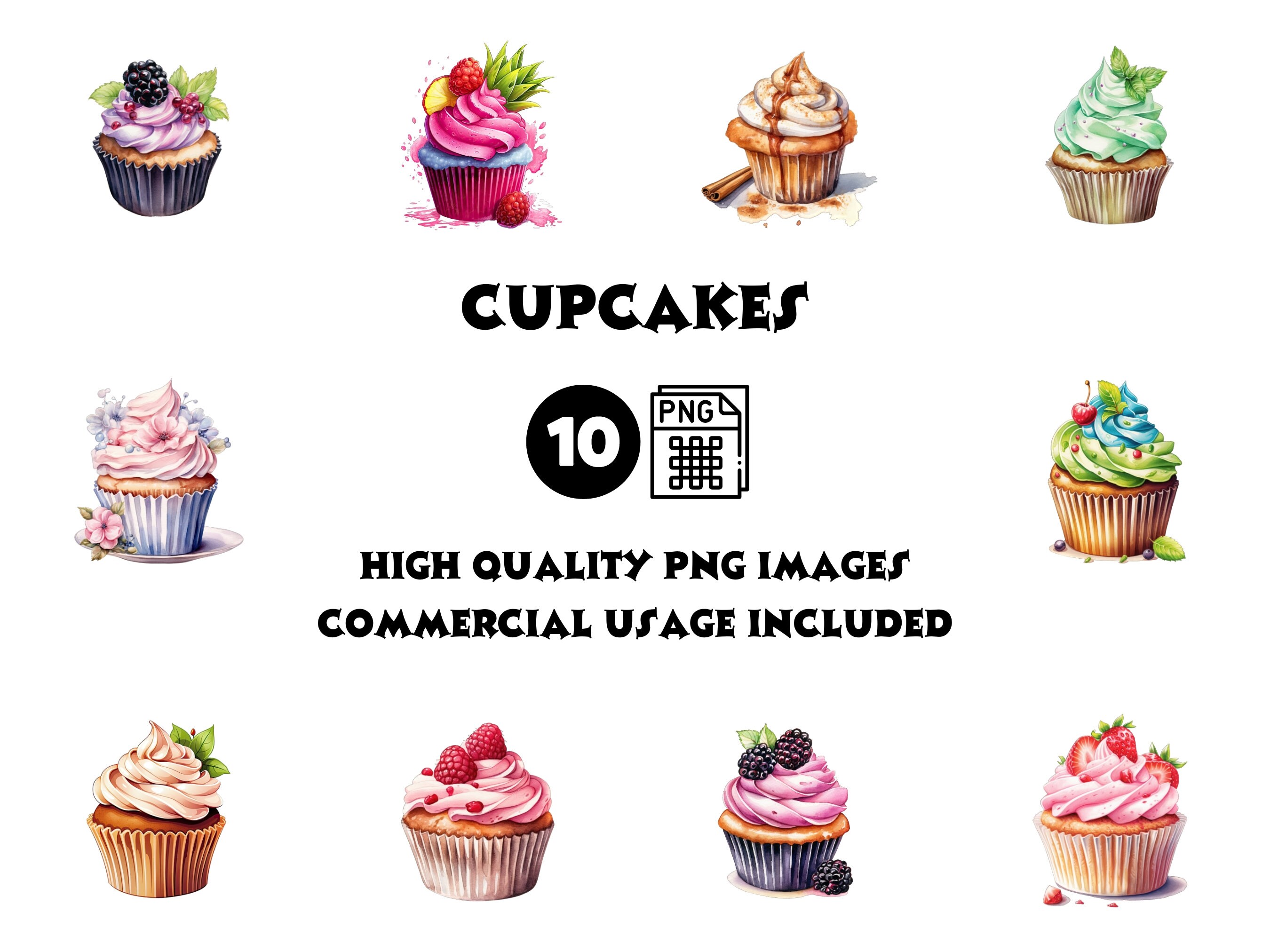 Watercolor Cupcake Birthday Clipart Dessert Clipart Cake Clipart Bakery ...