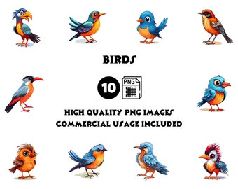 Whimsical Birds Png Clipart Set Create Charming Designs With This ...
