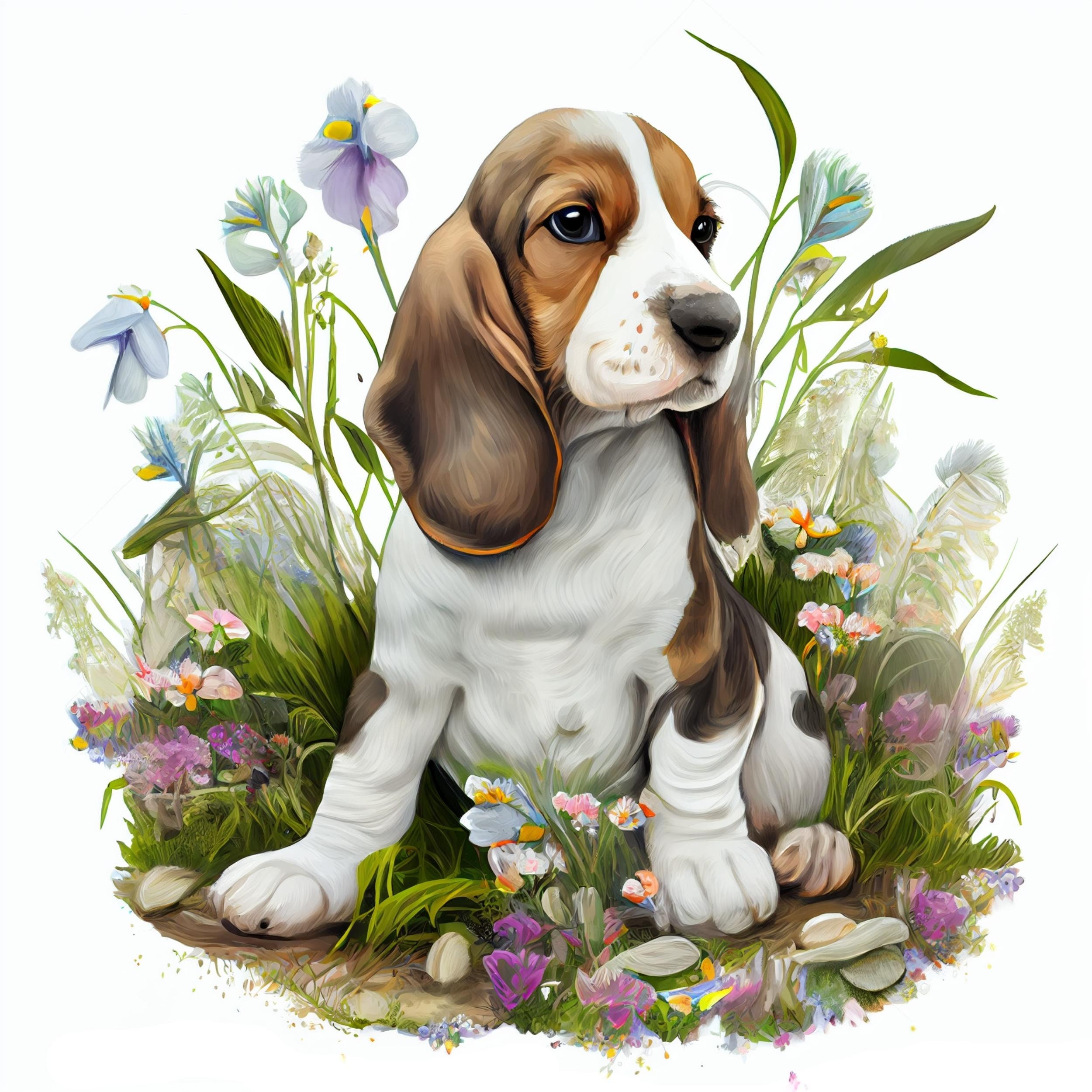 Basset Hound Puppy Digital Watercolor Clipart, Basset Hound Breed ...