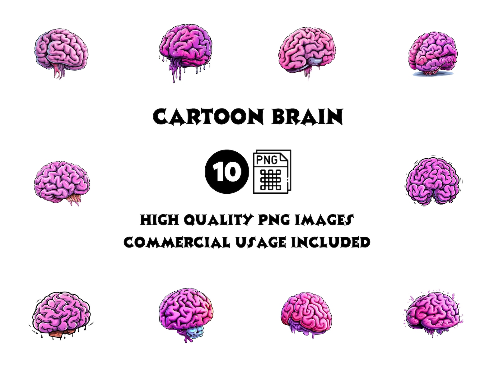 Colorful Cartoon Brain Clipart Bundle 10 High Definition PNG - Etsy
