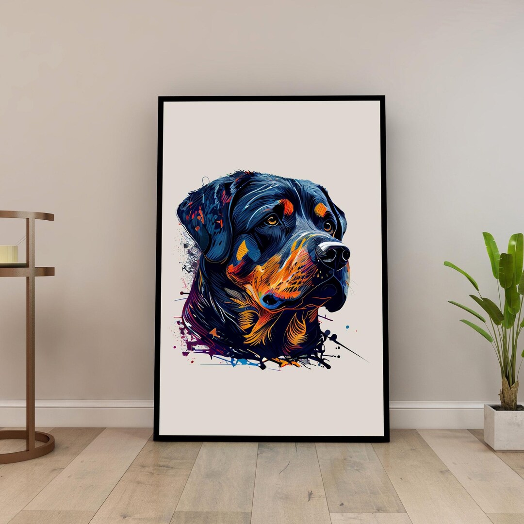 Rottweiler Breed Portrait Digital Art Download Wall Decor 5 Sizes PNG ...