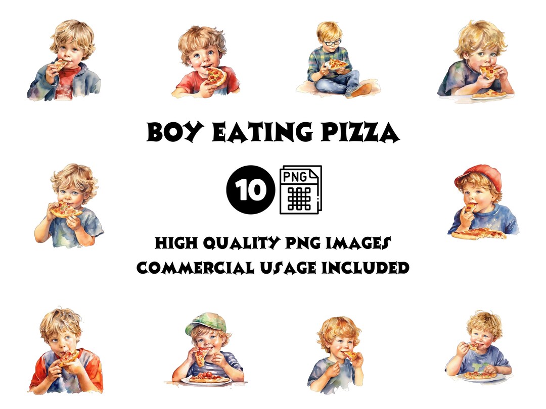 Boy Eating Pizza Clipart PNG Bundle – 10 Cute Cartoon Pizza ...