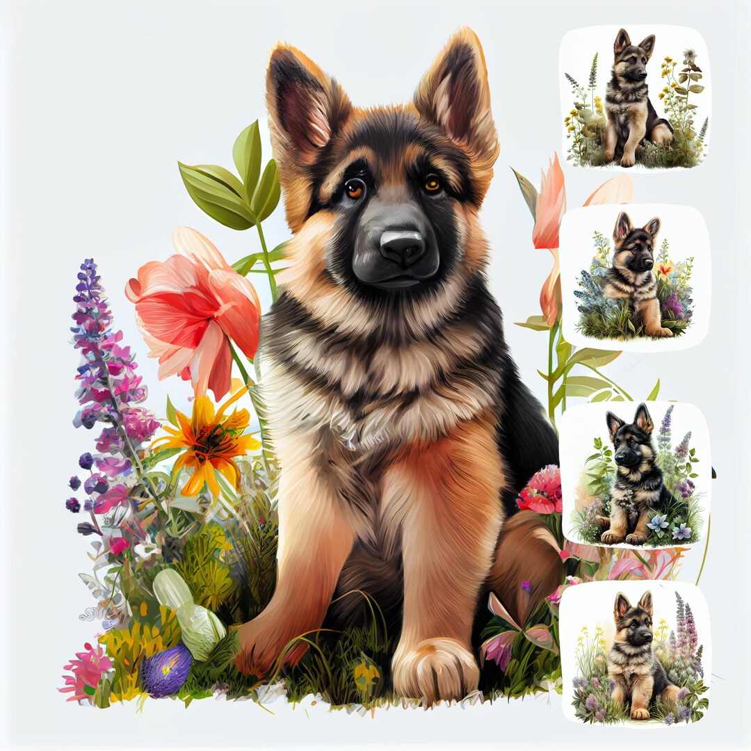 German Shepherd Puppy Watercolor Clipart Bundle, Shepherd Puppy ...