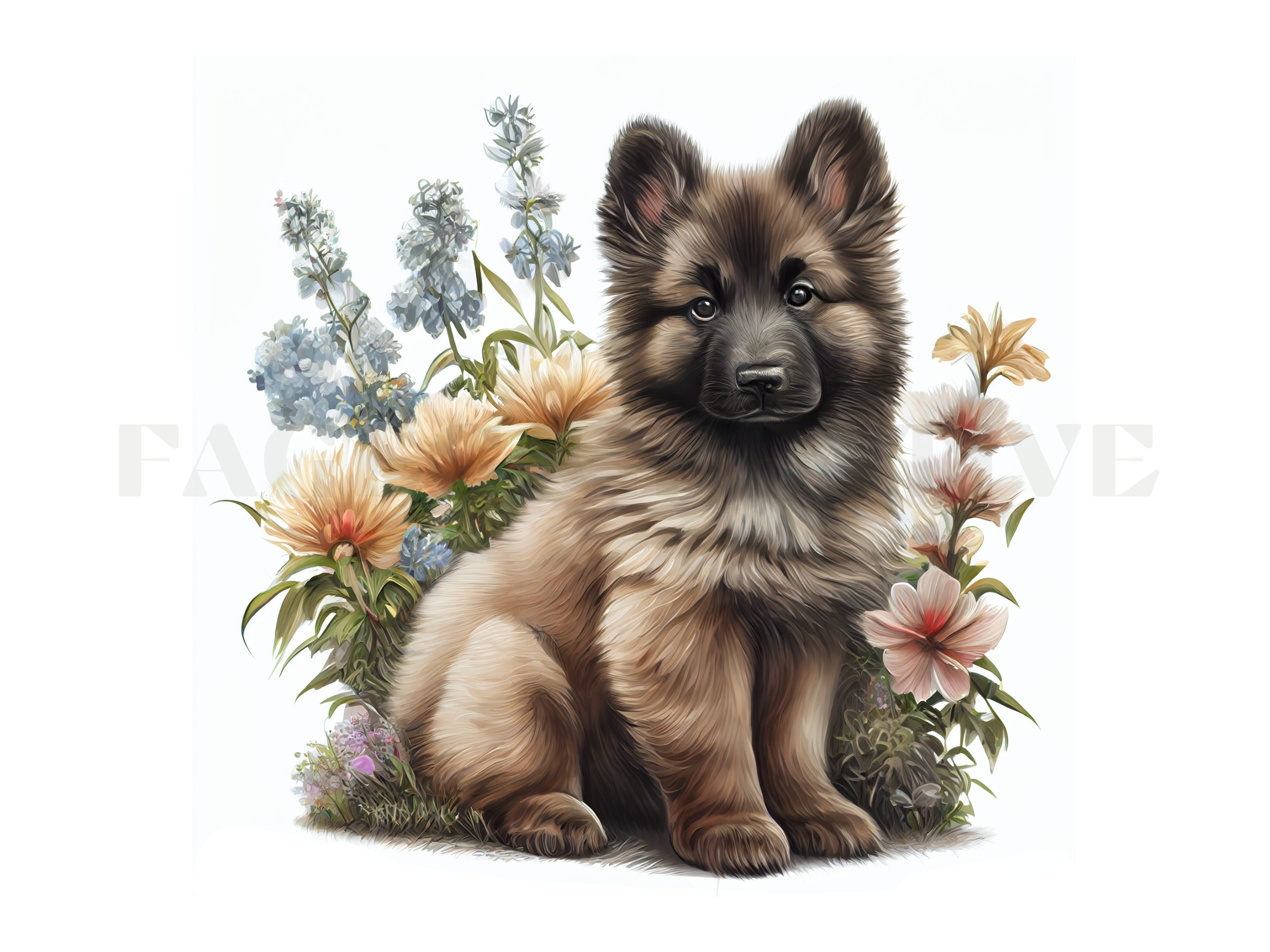 Belgian Tervuren Shepherd Puppy Digital Watercolor Clipart, Belgian ...