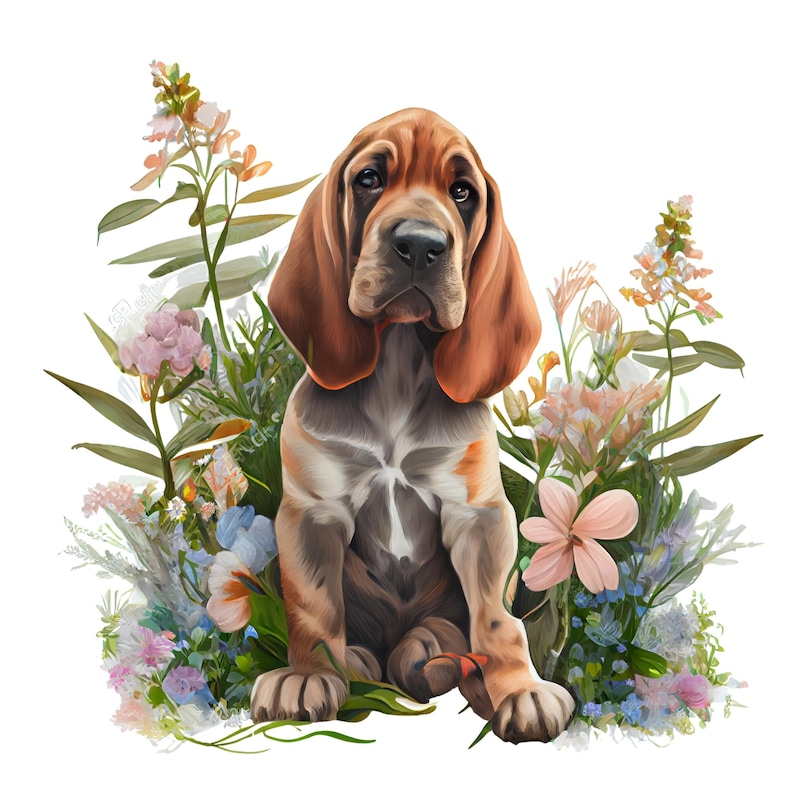 Bloodhound Puppy Digital Watercolor Clipart, Bloodhound Breed Printable ...