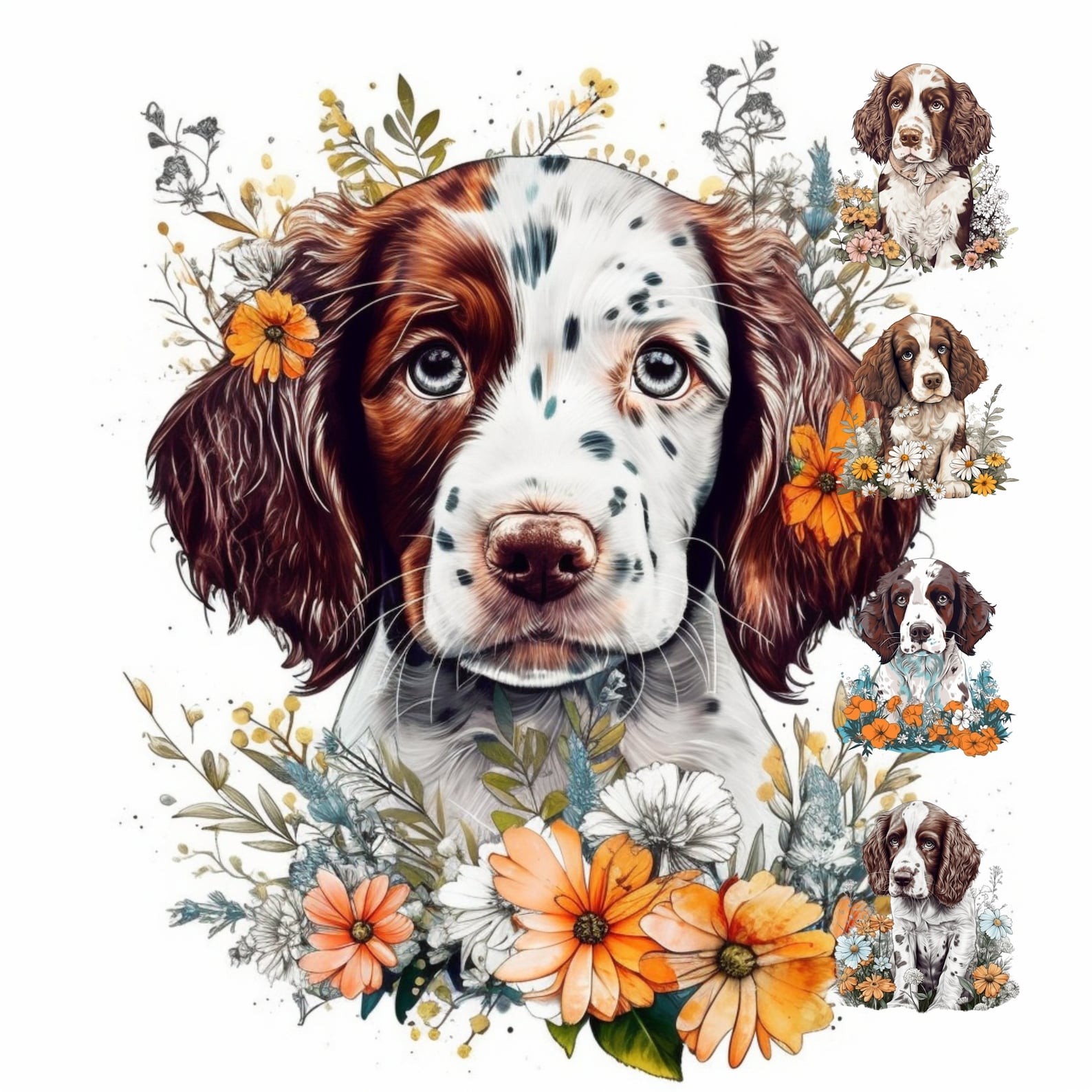 English Springer Spaniel Puppy Digital Watercolor Clipart, English ...