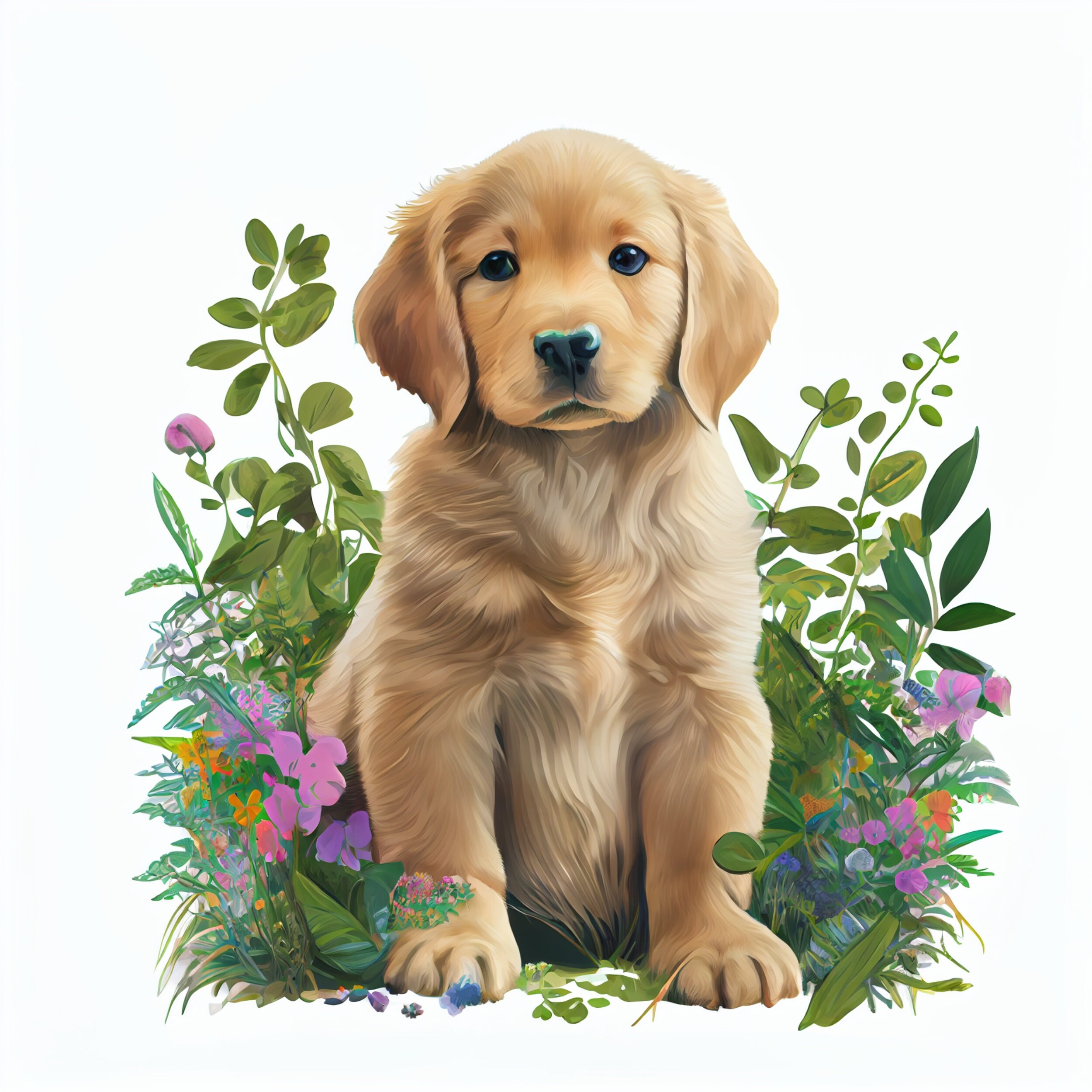 Whimsical Golden Retriever Puppy Watercolor Clipart Ready-to-use ...