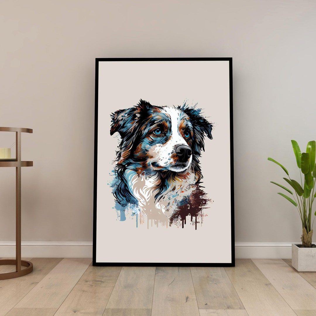 Australian Shepherd Watercolor Portrait – 5 Aspect Ratios PNG Dog Art ...