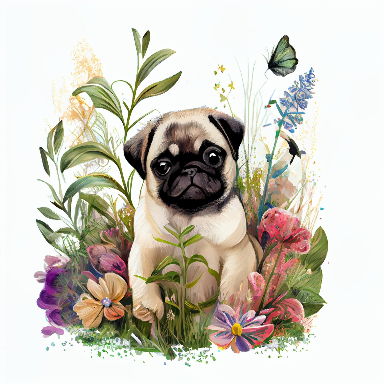 Pug Puppy Digital Watercolor Clipart Pug Puppy Breed Printable ...