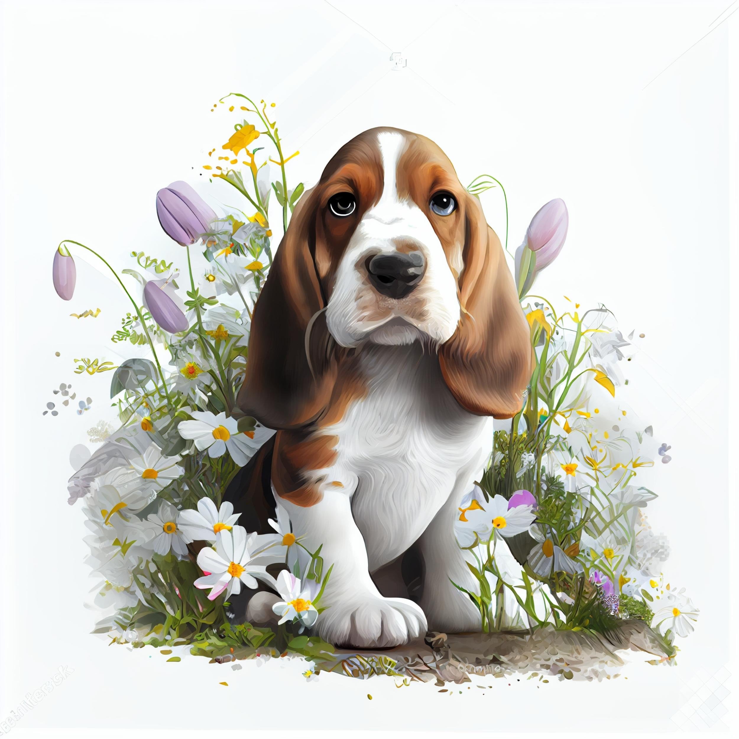 Basset Hound Puppy Digital Watercolor Clipart, Basset Hound Breed ...