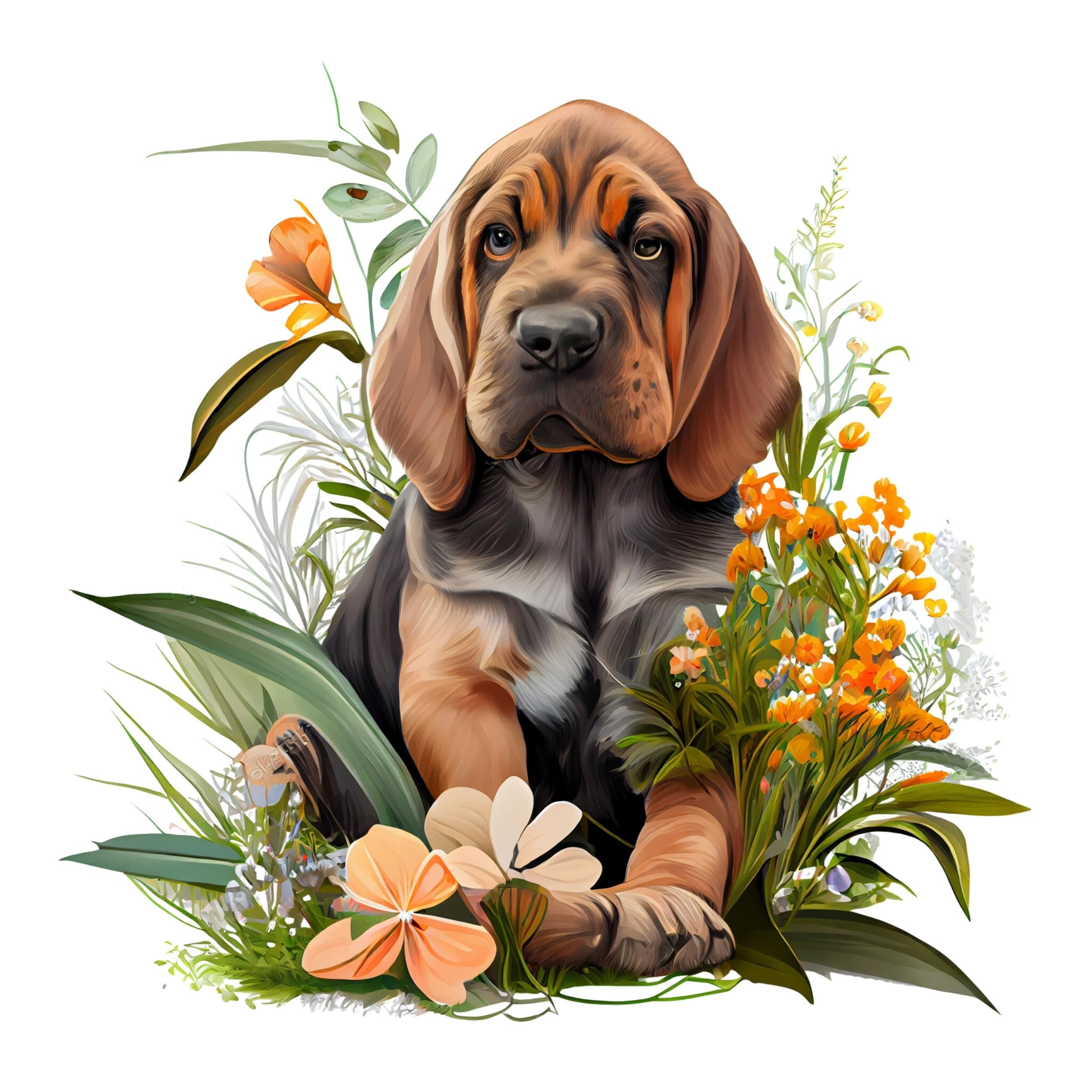 Bloodhound Puppy Digital Watercolor Clipart, Bloodhound Breed Printable ...