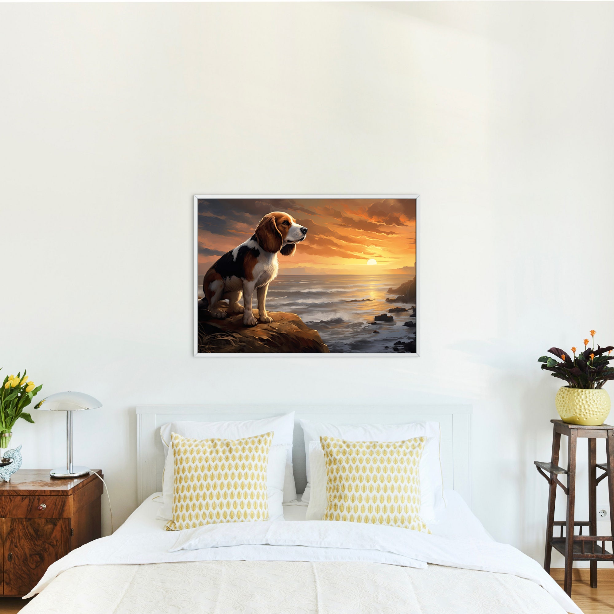 Beagle Sunset Art Colorful Dog Illustration Digital Download Beach ...