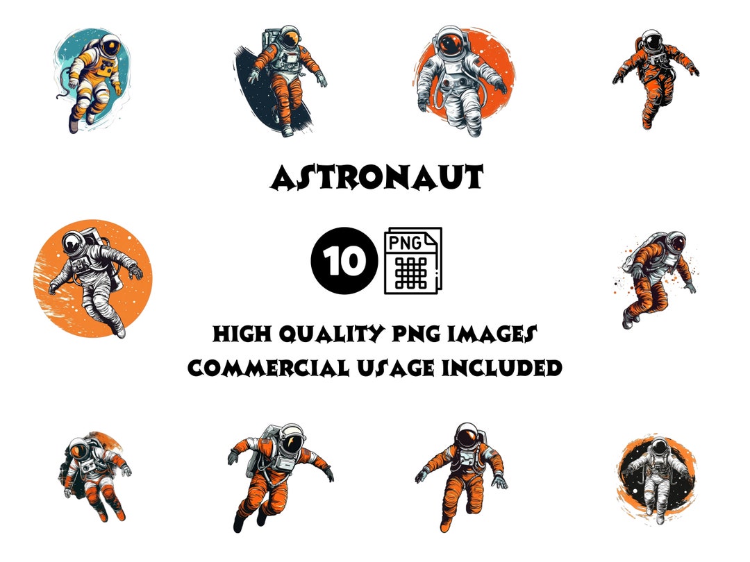 Astronaut Space Clipart Bundle – 10 PNG Cosmic Illustrations for Crafts ...