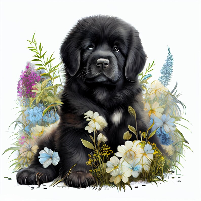 Newfoundland Puppy Watercolor Clipart Bundle – 17 JPG Sublimation ...