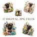 Pug Puppy Digital Watercolor Clipart, Pug Puppy Breed Printable ...