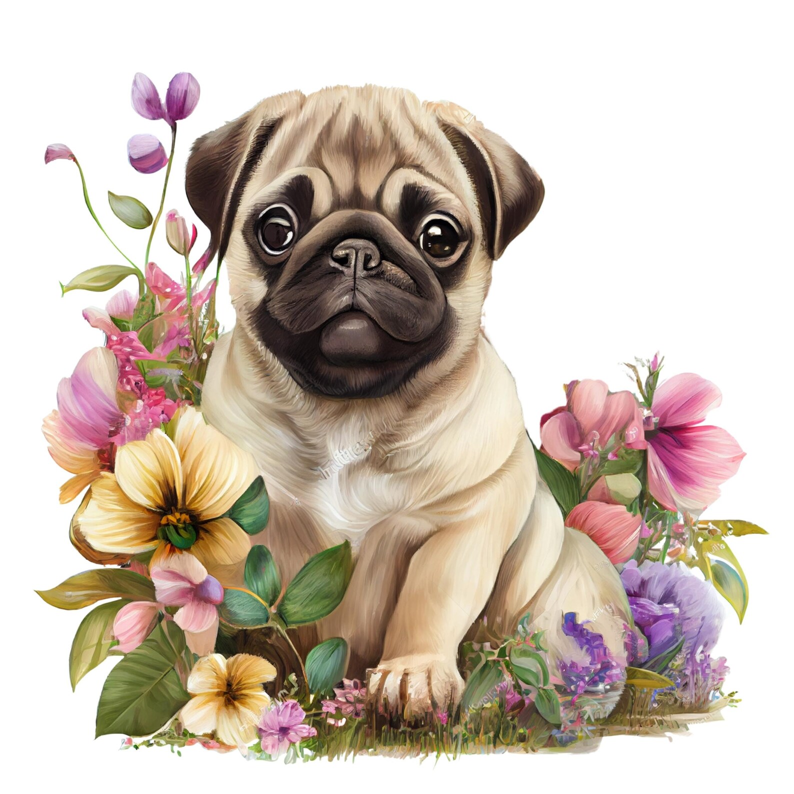 Pug Puppy Digital Watercolor Clipart Pug Puppy Breed Printable ...
