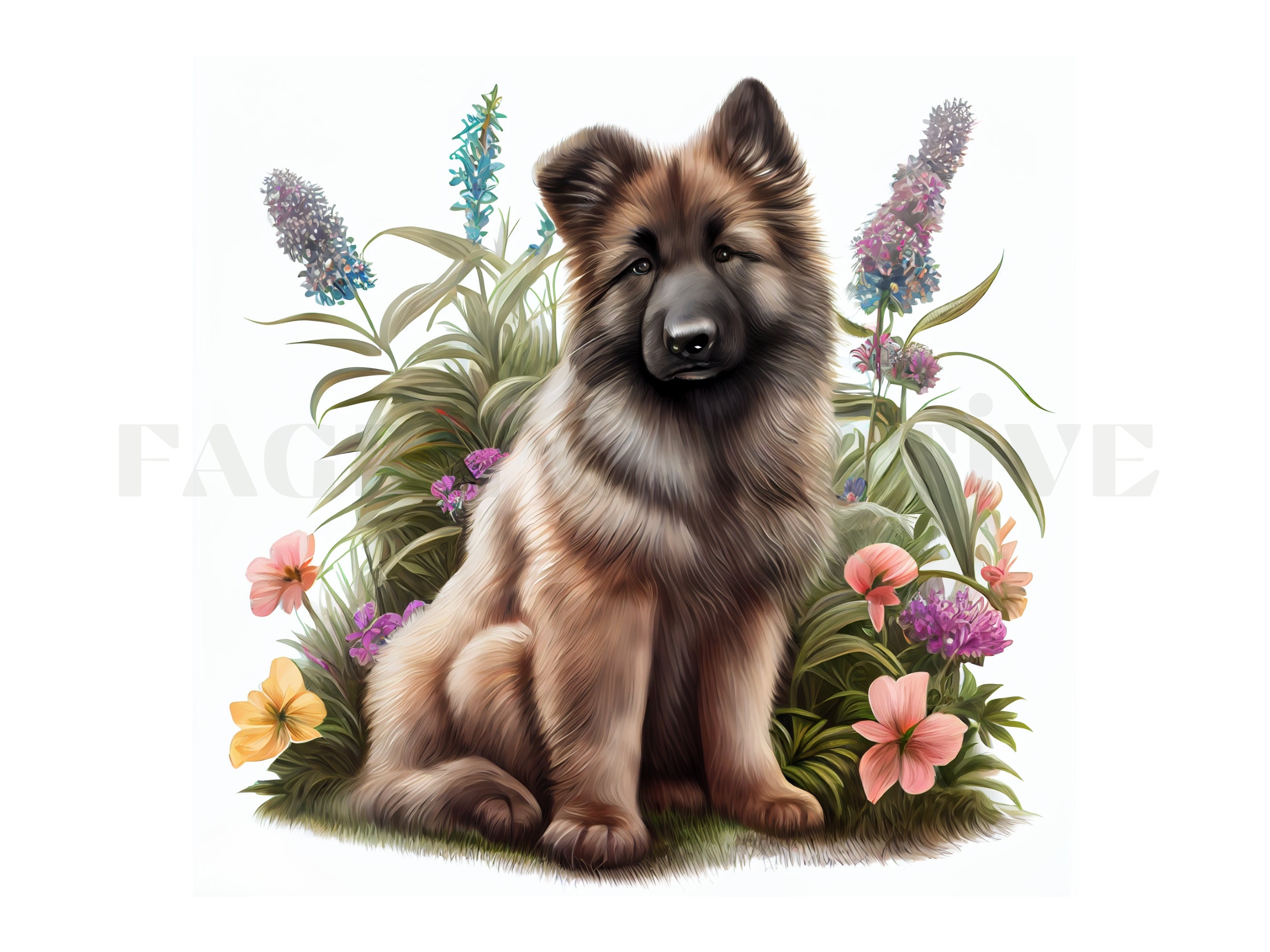 Belgian Tervuren Shepherd Puppy Digital Watercolor Clipart, Belgian ...