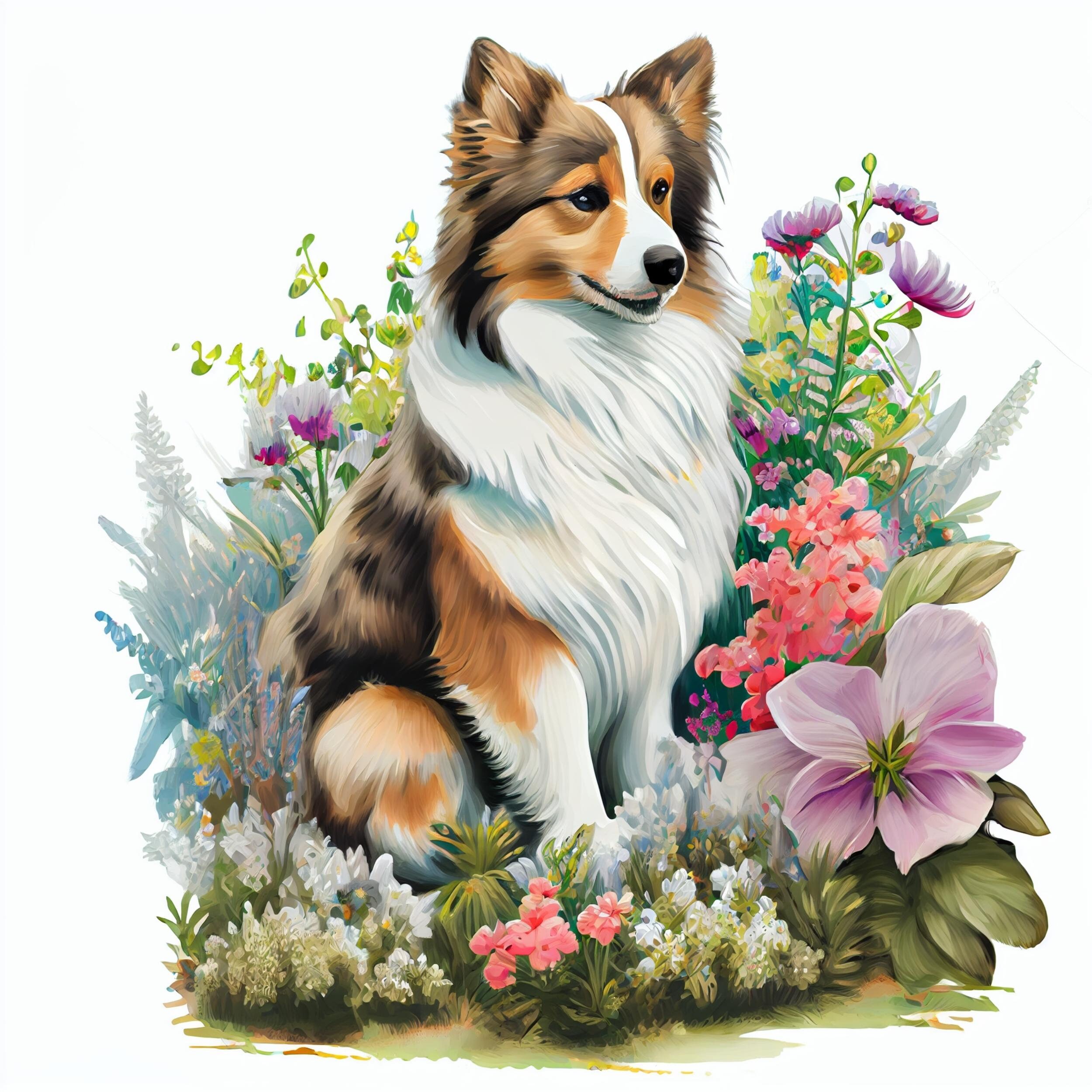 Collie Puppy Digital Watercolor Clipart, Collie Breed Printable Wall ...