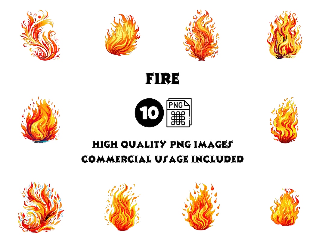 Fire Clipart Digital Download, Vibrant Burning Graphics, Flame ...