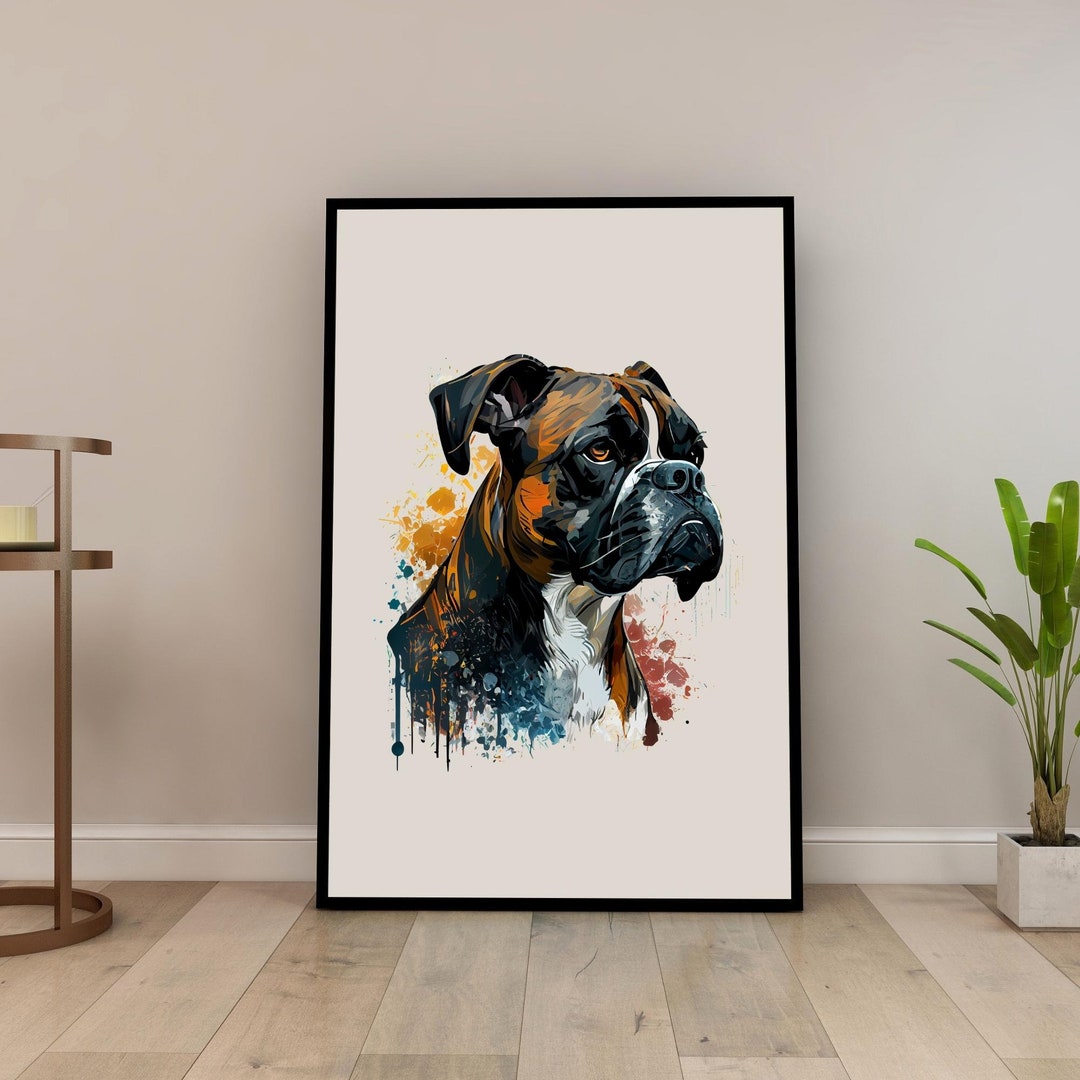 Boxer Dog Art Printable Poster Wall Decor Pet Portrait Digital Download ...