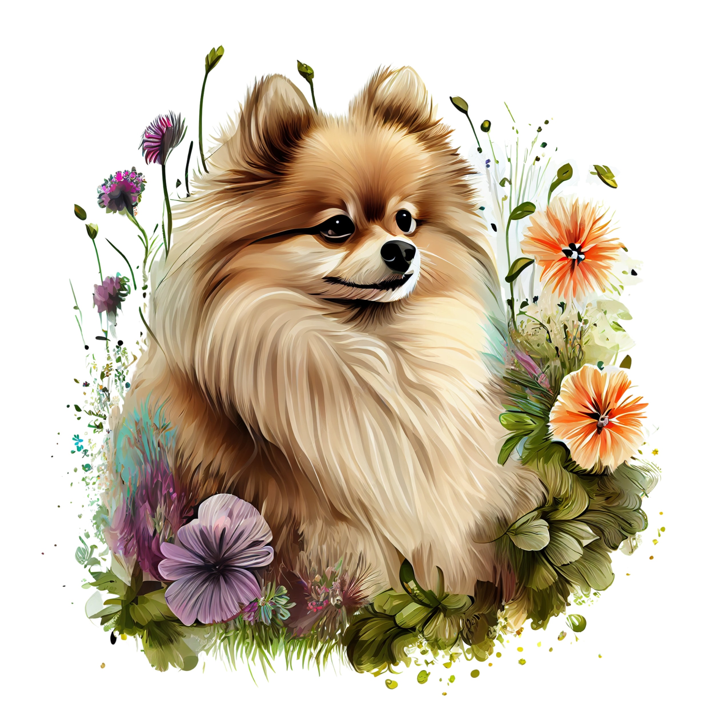 Pomeranian Puppy Digital Watercolor Clipart, Pomeranian Printable Wall ...