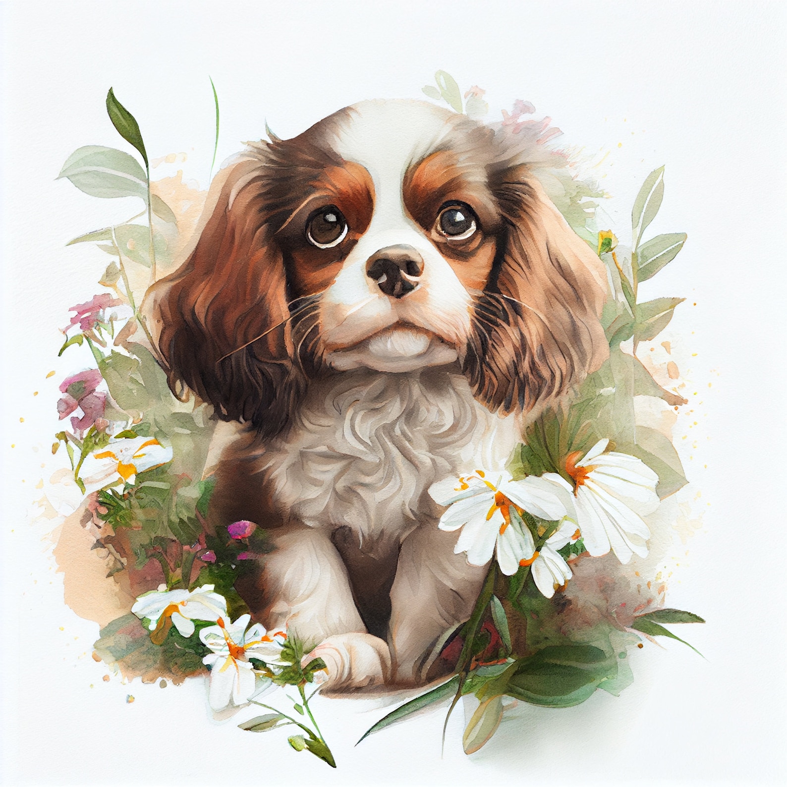 Cavalier King Charles Spaniel Puppy Digital Watercolor Clipart, Spaniel ...