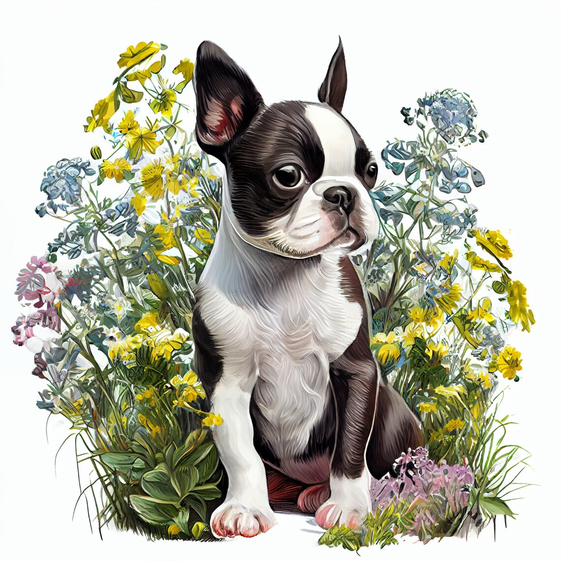 Boston Terrier Puppy Digital Painting Clipart Boston Terrier - Etsy