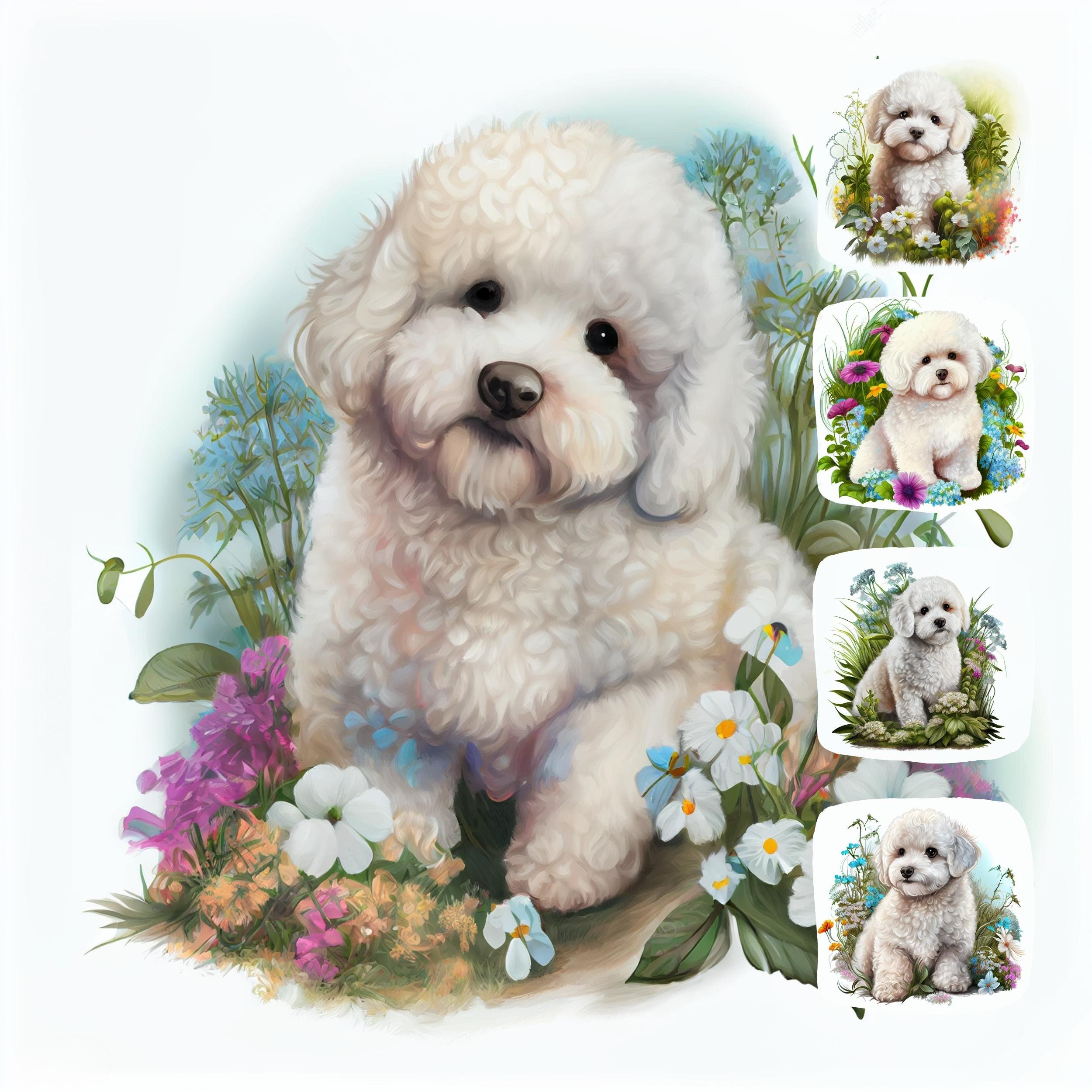 Bichon Frise Puppy Digital Watercolor Clipart, Bichon Frise Printable ...